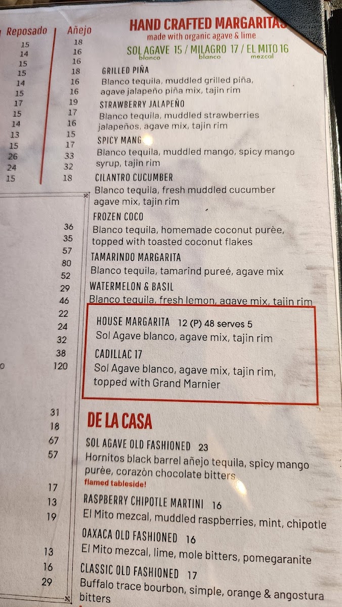 Sol Agave Menu (Latest updated menu)
