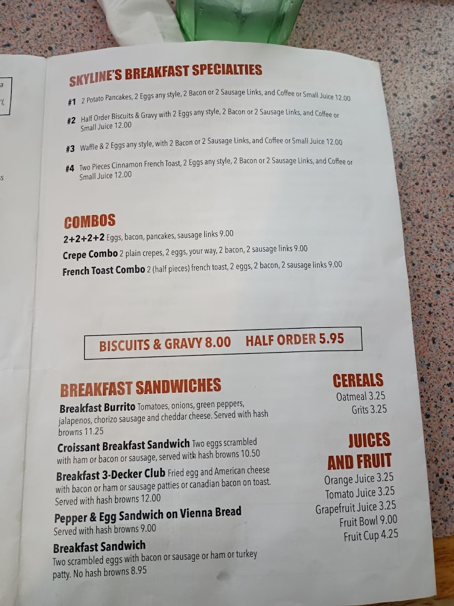 Skyline Restaurant Menu (Latest updated menu)