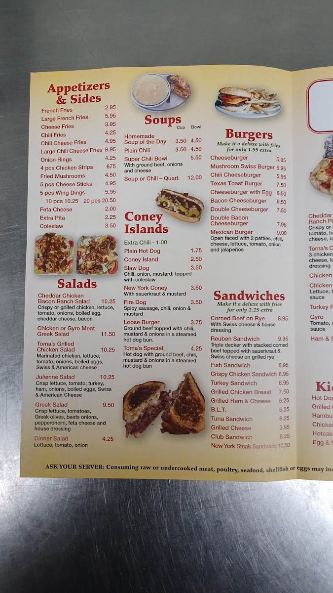Toma's Coney Island Menu (Latest updated menu)