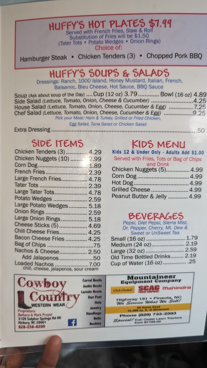Huffy's Sandwiches & Ice Cream Menu (Latest updated menu)