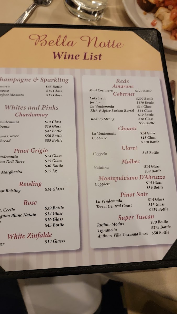 Bella Notte Menu (Latest updated menu)
