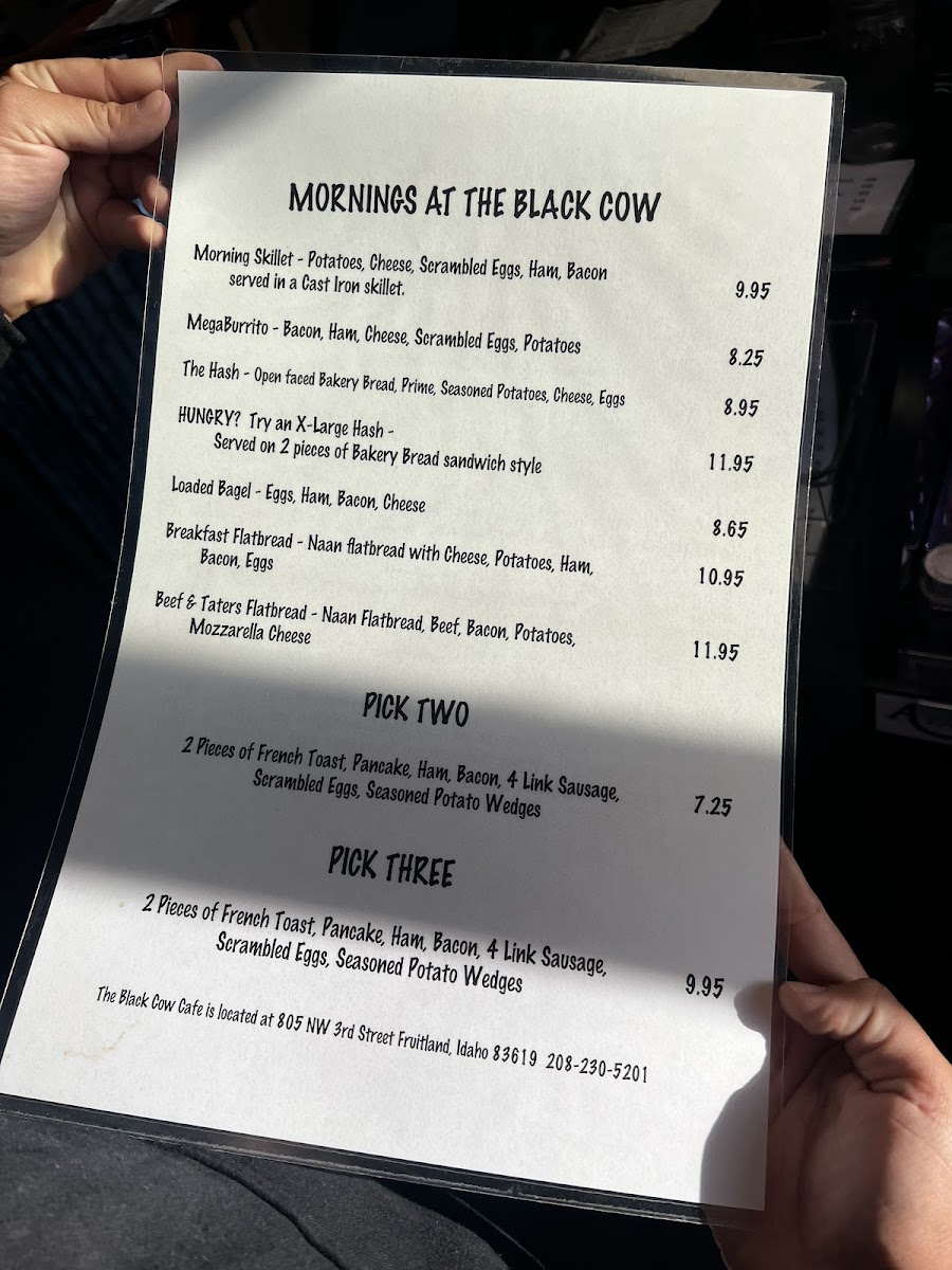The Black Cow Cafe Menu (Latest updated menu)