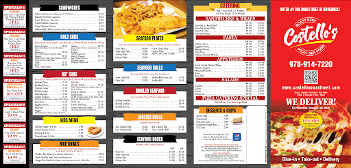 Costello's Famous Roast Beef and Seafood Menu (Latest updated menu)