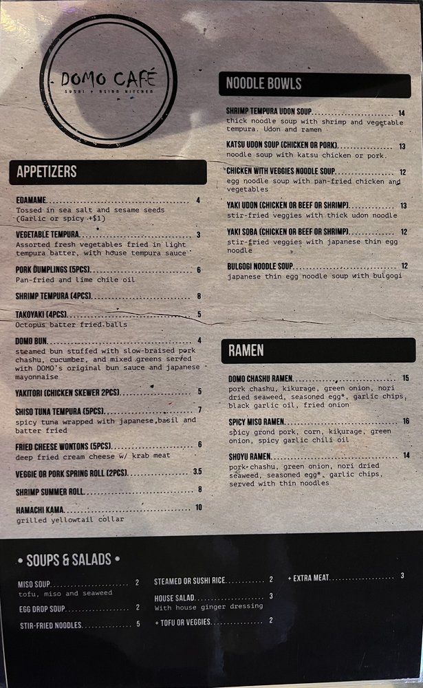 Domo Cafe Menu (Latest updated menu)
