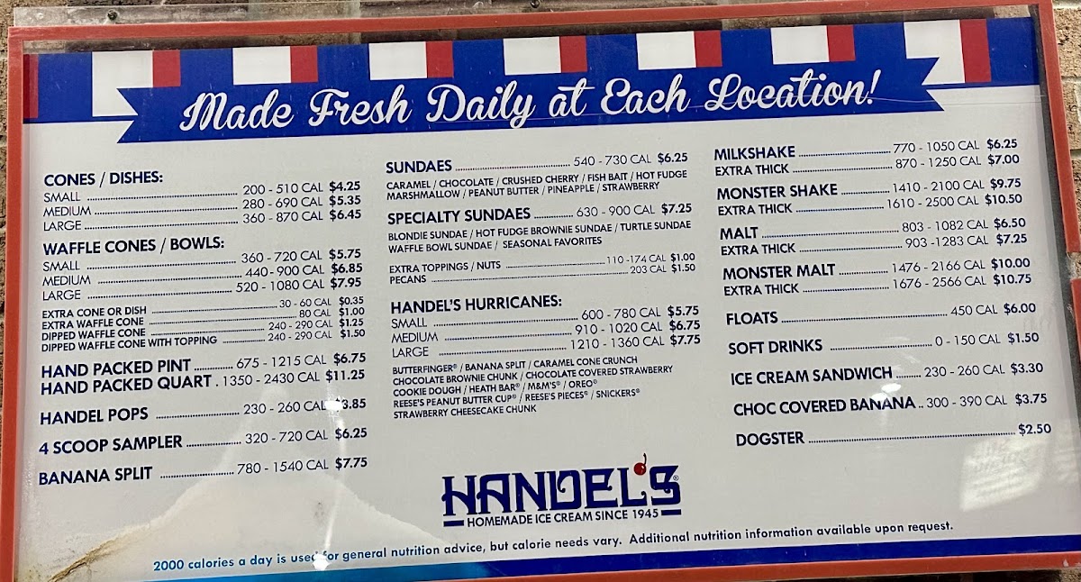 Handel’S Homemade Ice Cream Menu (Latest updated menu)
