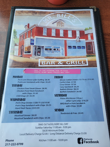 Mr Bills Bar & Grill Menu (Latest updated menu)