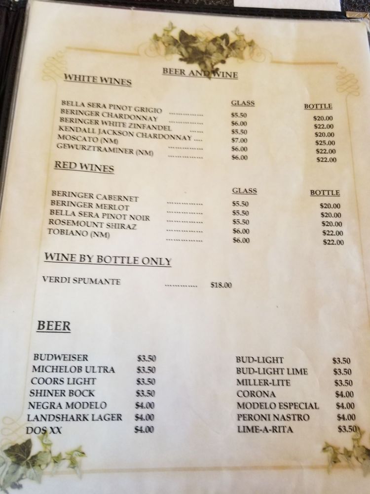 Piccolino Restaurant Menu (Latest updated menu)