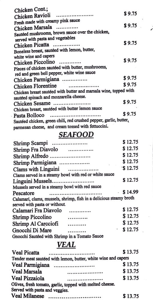 Piccolino Restaurant Menu (Latest updated menu)