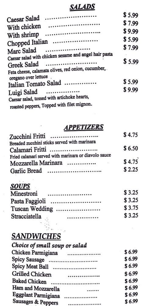 Piccolino Restaurant Menu (Latest updated menu)