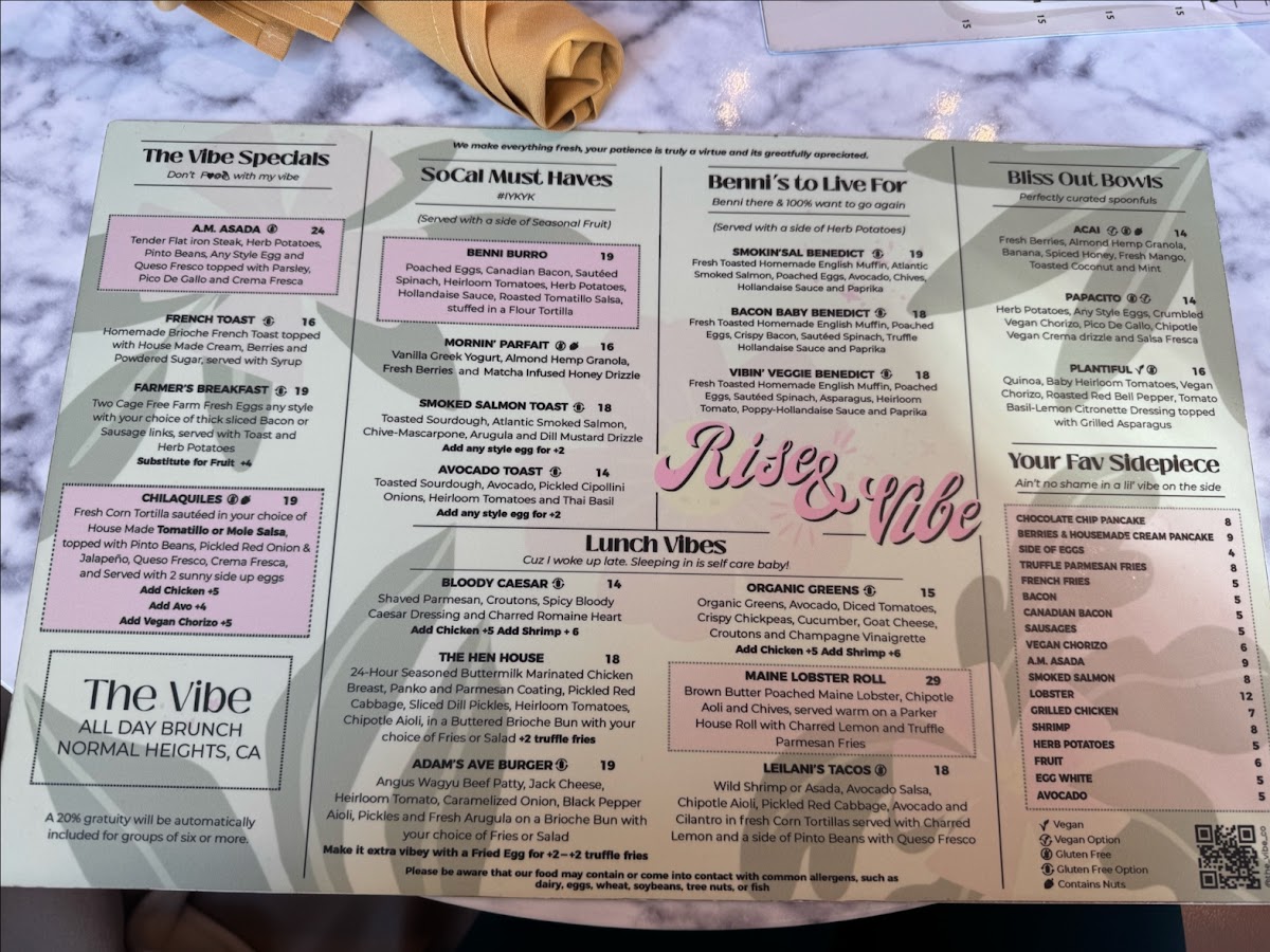 The Vibe Menu (Latest updated menu)