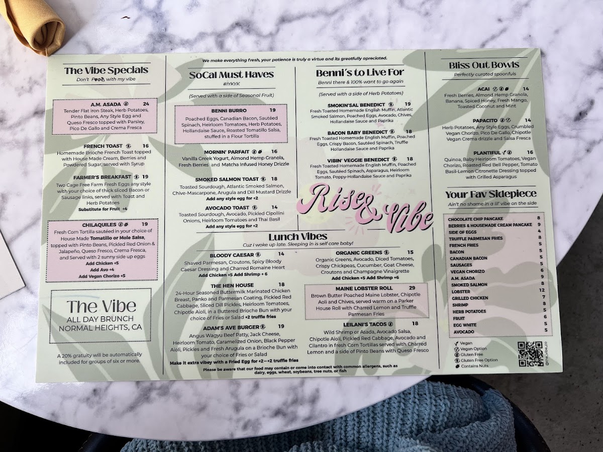 The Vibe Menu (Latest updated menu)