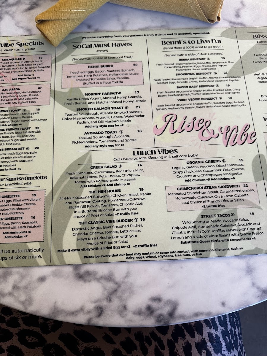 The Vibe Menu (Latest updated menu)